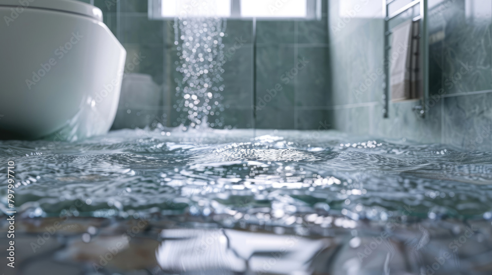Flooding in the bathroom. Excess water on the bathroom floor Stock ...