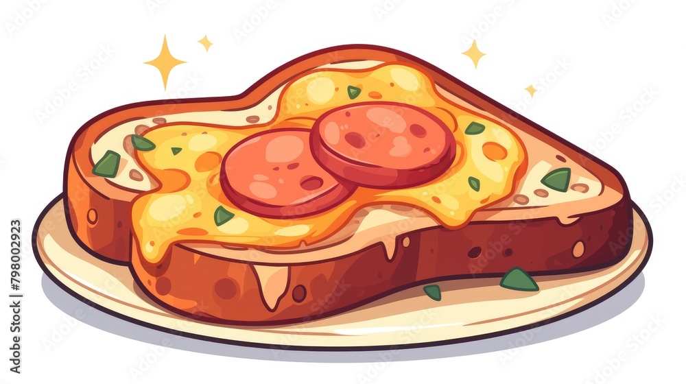Illustration of a scrumptious sausage and cheese toast icon This ...