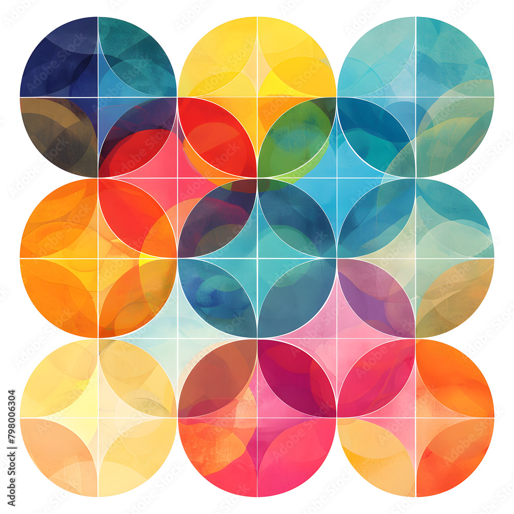 **A grid of overlapping circles in varying colors, representing the ...