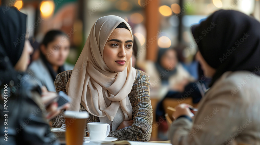 Networking and Collaboration: A Muslim woman networking with peers and ...