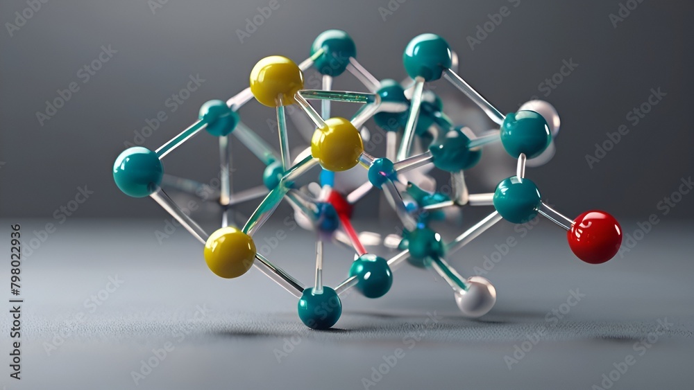 Color educational 3D visualization of a molecular model of a complex ...