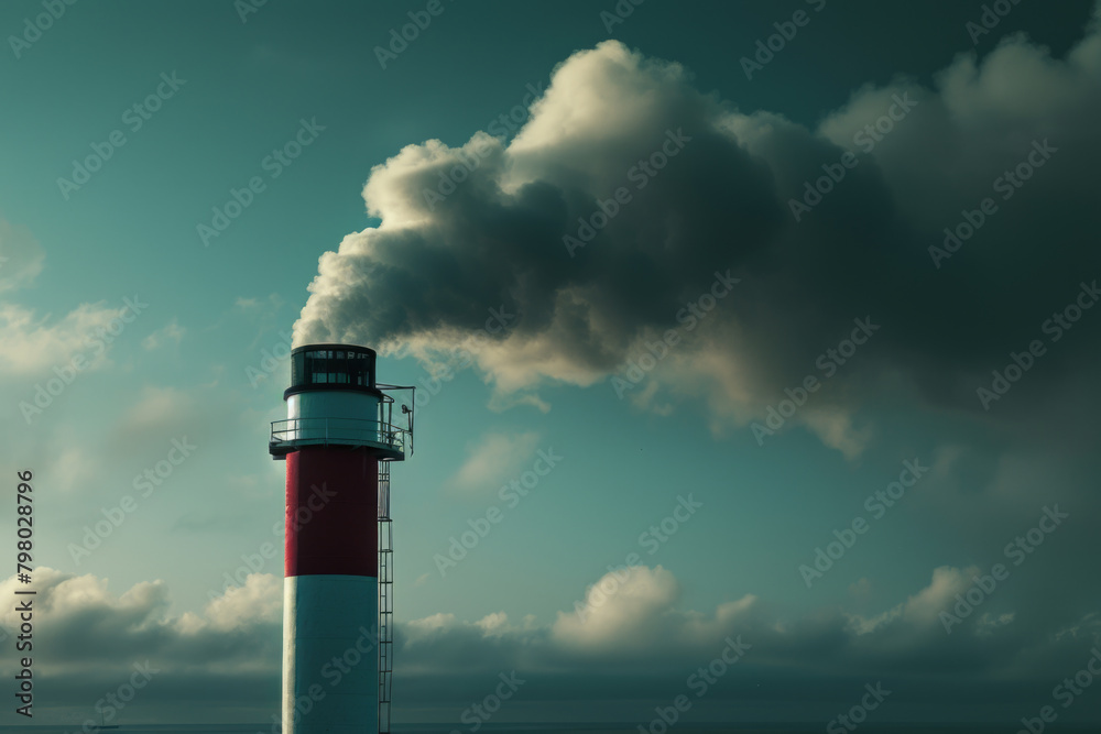 An industrial factory chimney emitting smoke and gas, depicting ...