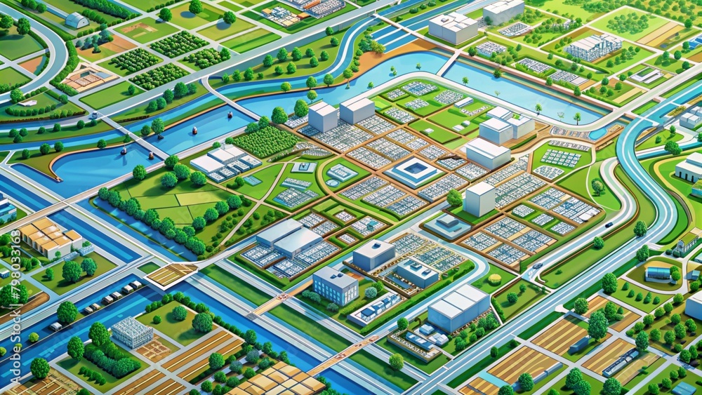 A detailed, technical blueprint showcasing urban planning and city ...