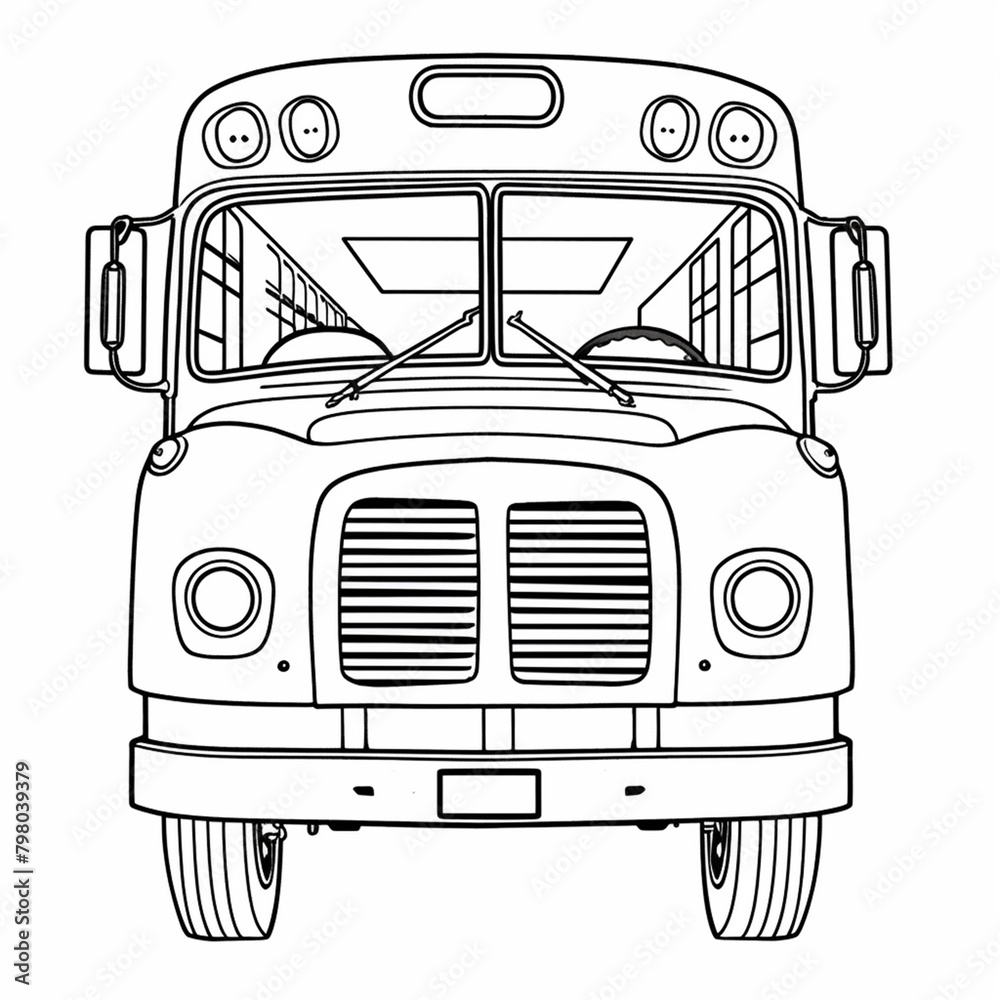 Vintage School Bus Coloring Page, Bus Illustration Coloring Page Stock ...