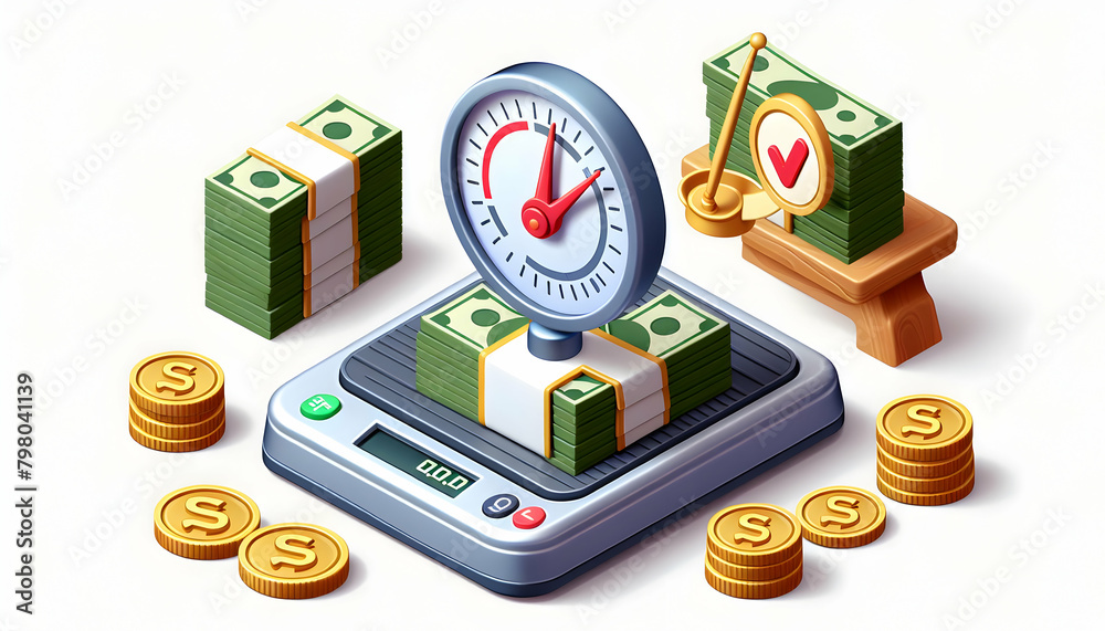 3D Icon: Cartoon Scales Calibrating Cost Value Relationship with ...
