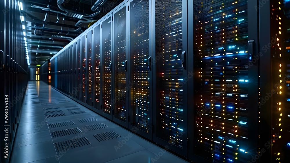 Server racks in a data centers server room. Concept Network Security ...