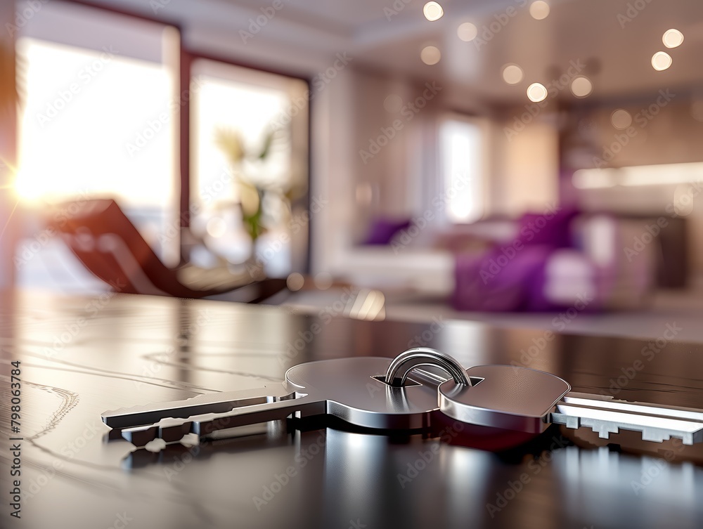 Close-up image of keys on a table in a new property, capturing the ...