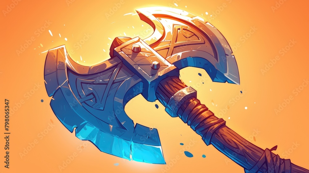 A fierce Viking battle axe emblem set against a bright backdrop ...