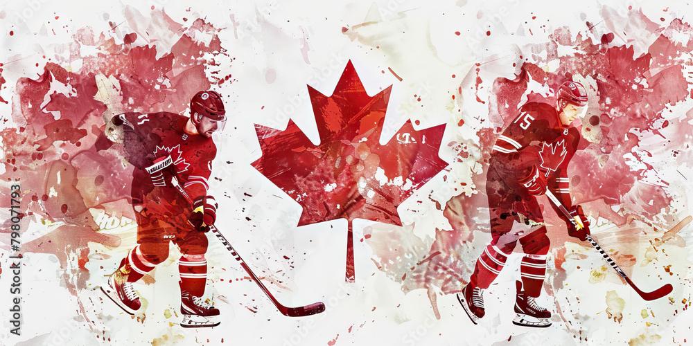 Canadian Flag with a Maple Syrup Farmer and a Ice Hockey Player ...