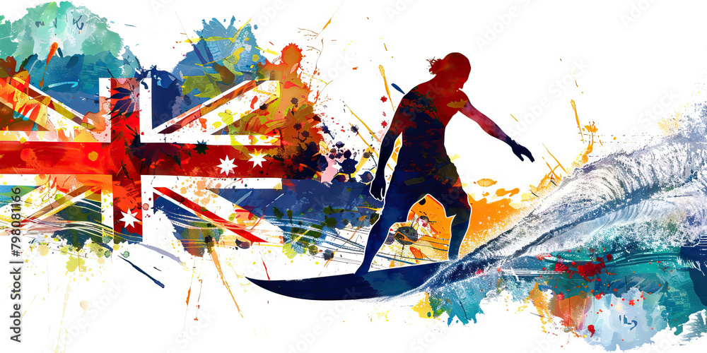 Australian Flag with an Aboriginal Artist and a Surfer - Picture the ...
