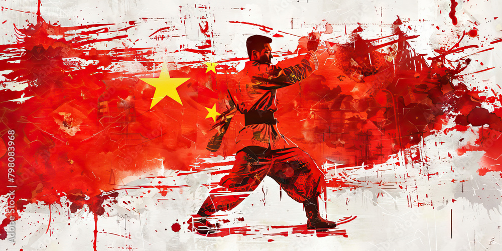 Chinese Flag with a Calligrapher and a Martial Artist - Visualize the ...