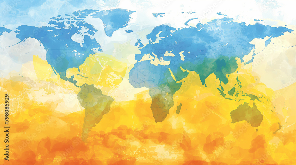 Environmental focus world map, highlighting global temperatures and ...