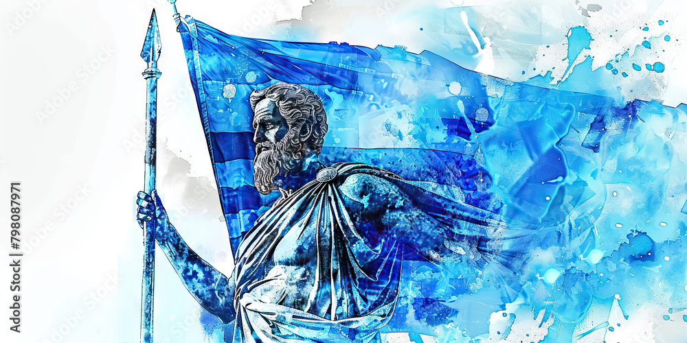 Greek Flag with an Ancient Greek Philosopher and a Fisherman - Imagine ...
