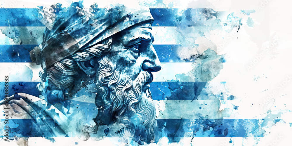 Greek Flag with an Ancient Greek Philosopher and a Fisherman - Imagine ...