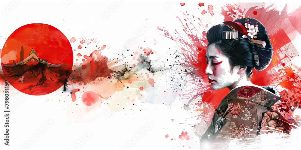 Japanese Flag with a Geisha and a Sumo Wrestler - Picture the Japanese ...