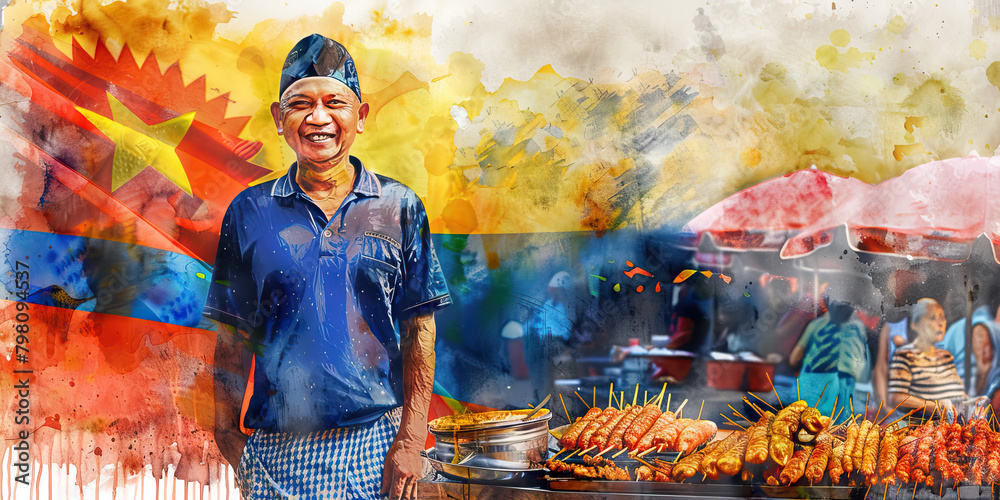 Malaysian Flag with a Batik Artist and a Satay Vendor - Imagine the ...