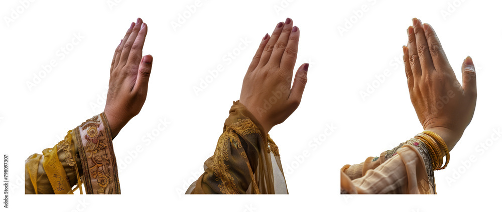 Traditional Indian attire and jewelry on praying hands cut out png on ...