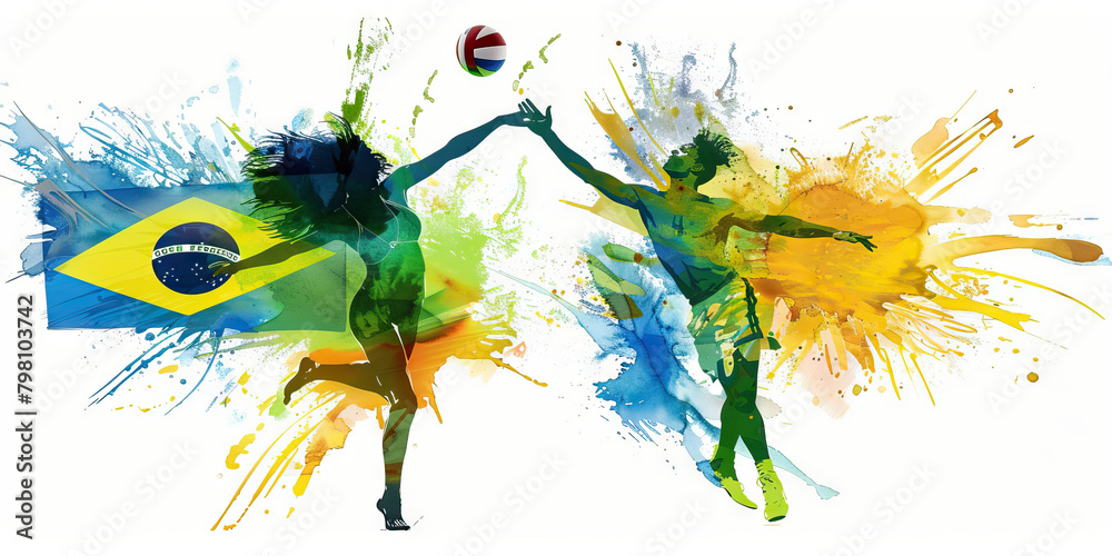 Brazilian Flag with a Samba Dancer and a Beach Volleyball Player ...