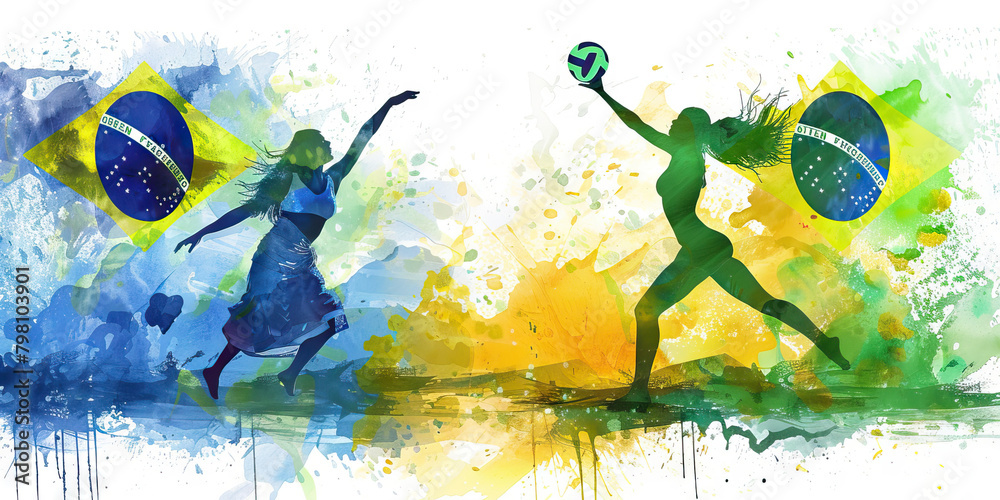 Brazilian Flag with a Samba Dancer and a Beach Volleyball Player ...