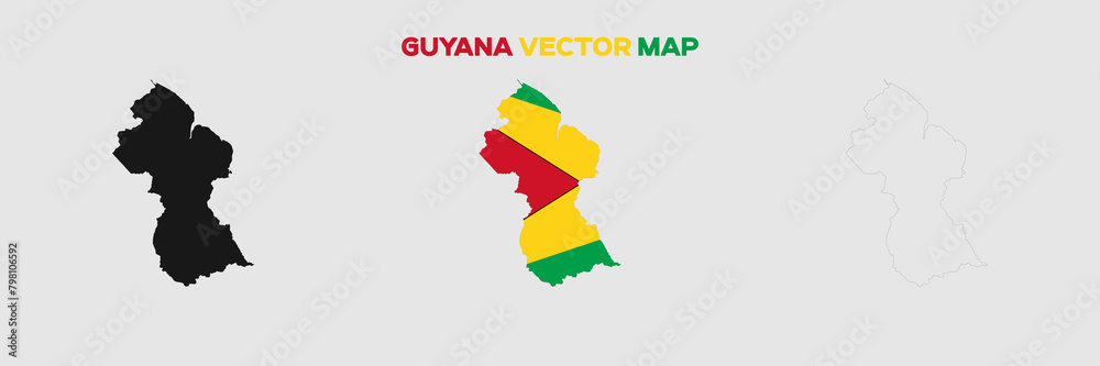 Guyana Map Vector Pack. Map with Flag. Gray Map Silhouette. Gray ...