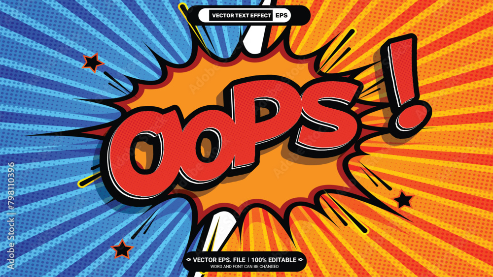 Oops Pop Type Style 3d Editable Comic Cartoon Vector Text Effect Stock Vector Adobe Stock