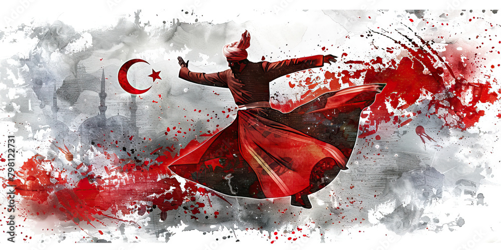 Turkish Flag with a Whirling Dervish and a Carpet Weaver - Imagine the ...