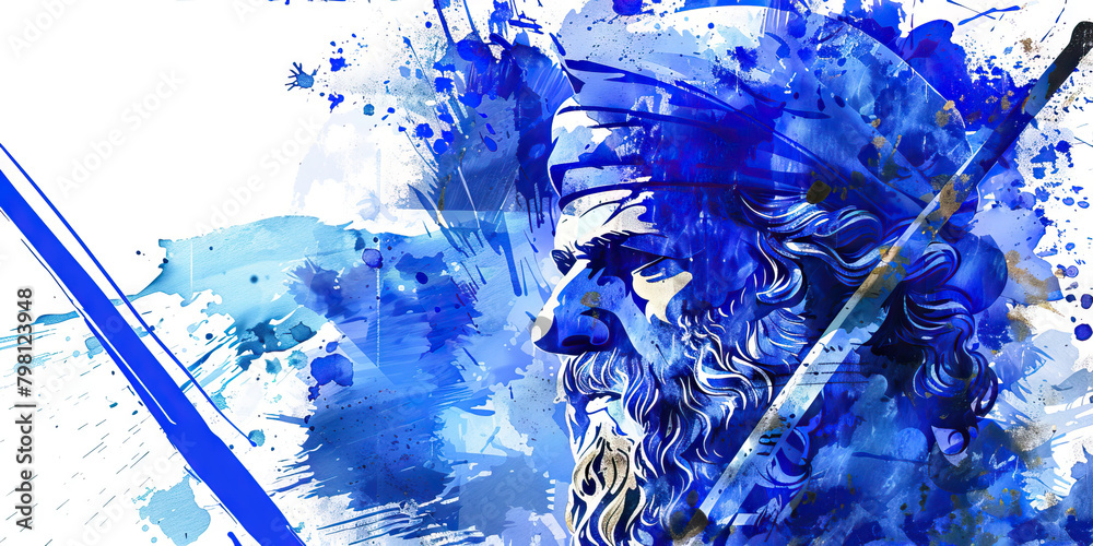 Greek Flag with an Ancient Greek Philosopher and a Fisherman ...