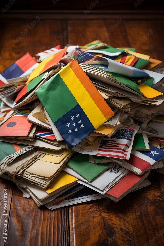 b'A stack of vintage paper flags from different countries' Stock ...