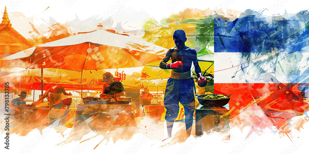 The Thai Flag with a Thai Boxer and a Street Food Vendor - Picture the ...