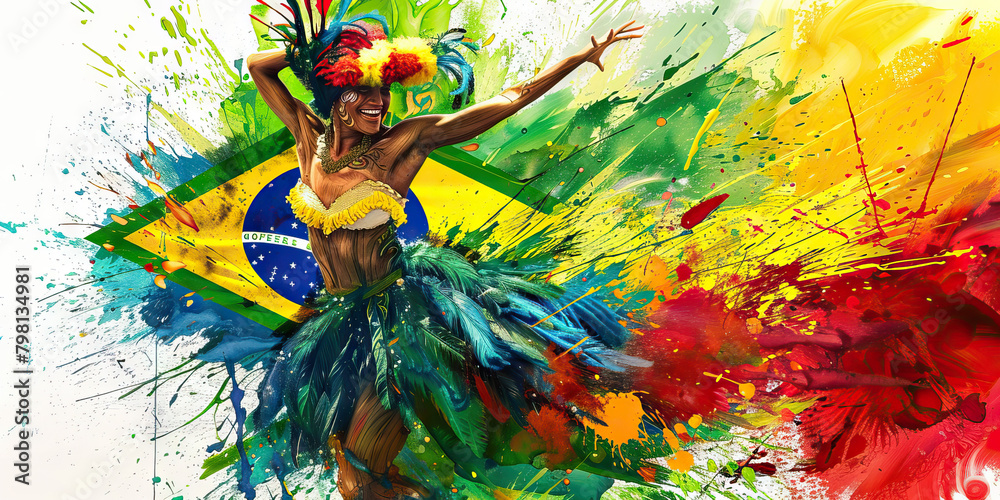 The Brazilian Flag with a Carnival Dancer and a Coffee Farmer - Picture ...