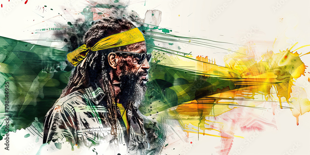 The Jamaican Flag with a Rastafarian and a Reggae Musician - Imagine ...
