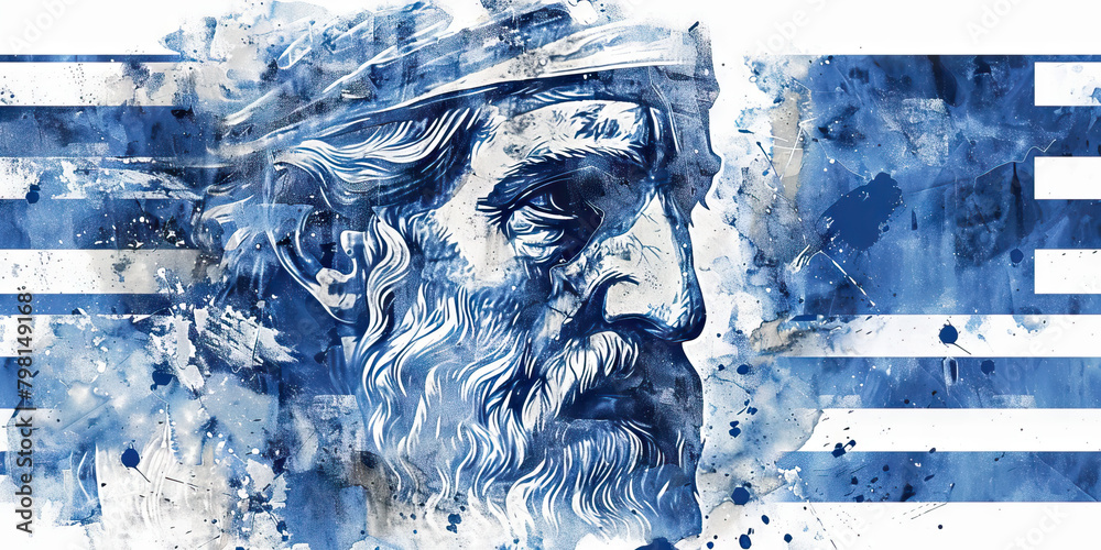 The Greek Flag with an Ancient Greek Philosopher and a Fisherman ...