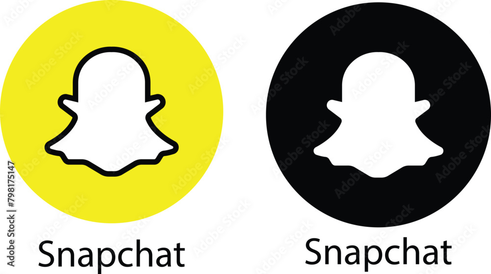 Snapchat icon set. Social media logo. Line art and flat style isolated ...