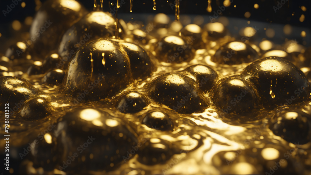 An image of golden-colored goo dripping in shimmering shades of ...