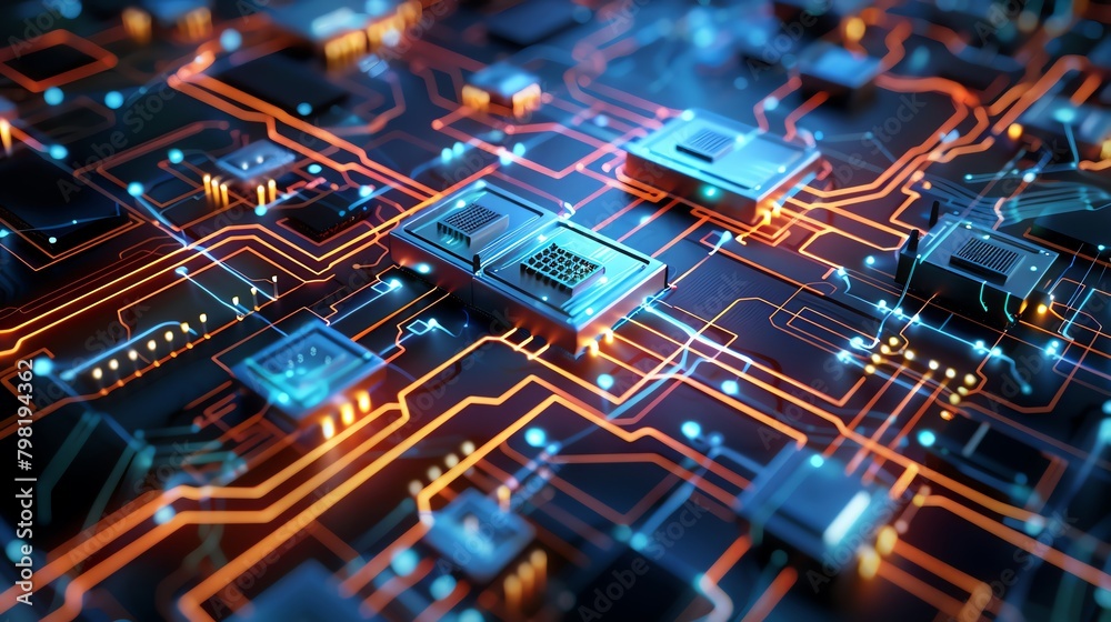 Detailed schematic diagram of a nanoelectronic circuitshowcasing an ...