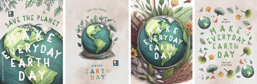Happy Earth Day! Vector eco illustration for social poster, banner or ...