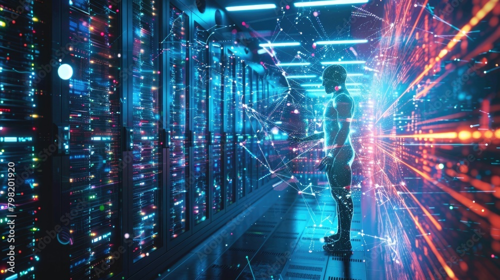 Visualize an AI standing in a stance of power, absorbing the ... Visualize an AI standing in a stance of power, absorbing the ...