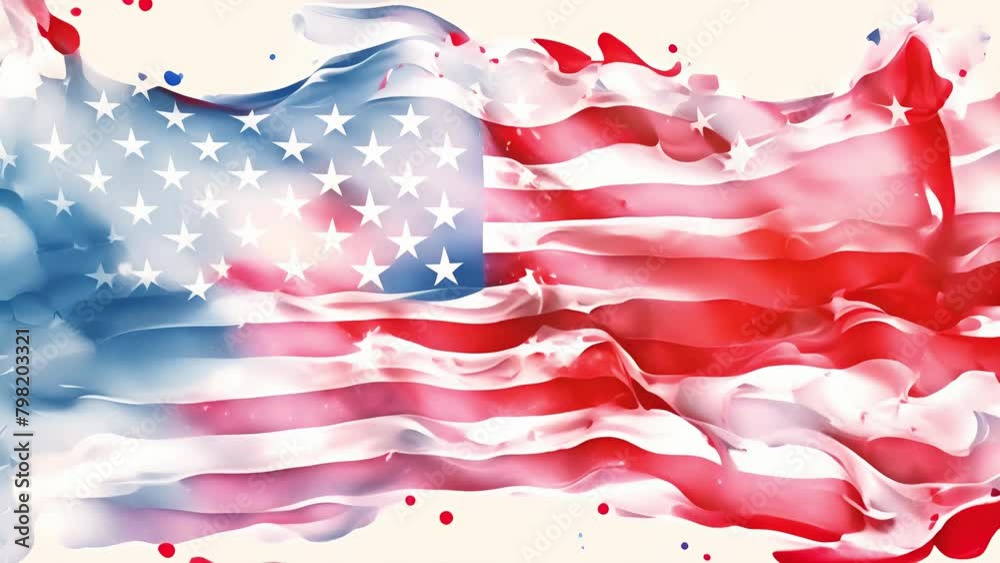 Abstract American flag with watercolor splashes. Fluid blend of red ...