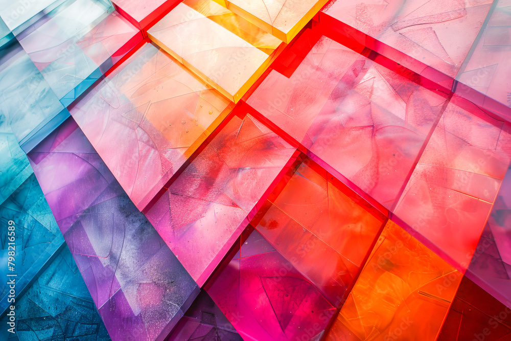 Vivid layers of translucent geometric shapes with textured details ...