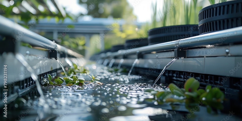 Advanced rainwater harvesting system, close-up, technology for ...