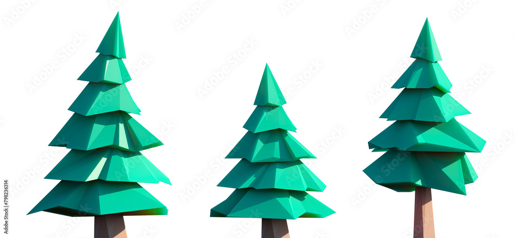 Set of low poly pine tree isolated png on a transparent background ...