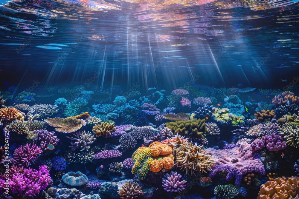 Serene underwater world with colorful coral reefs for your 3D zoom ...