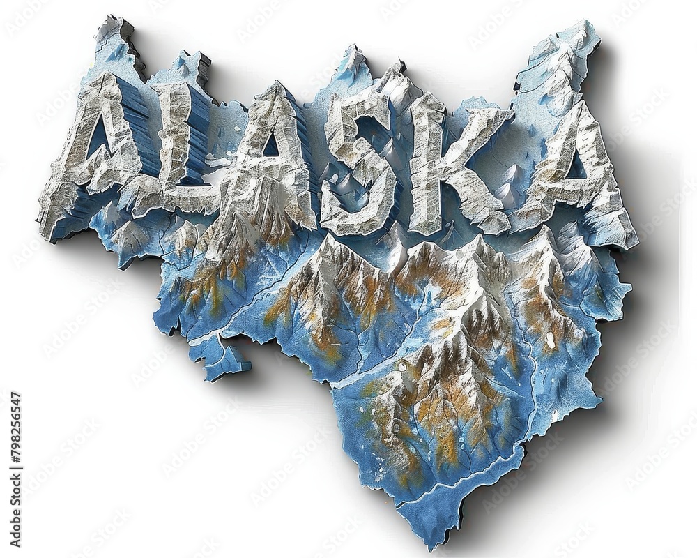 Topographic Map of Alaska with Textured Mountain Relief Making an ...