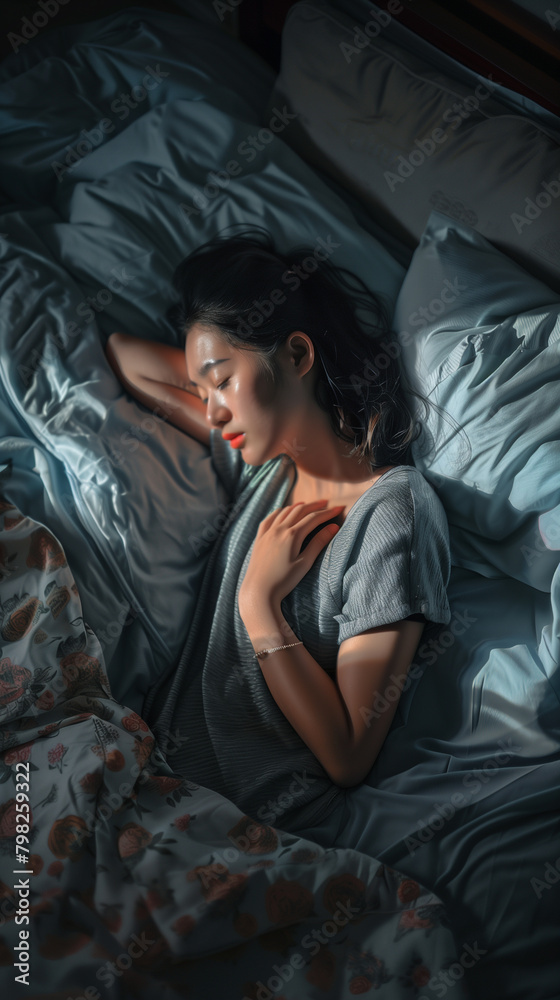 Woman Asleep in Bed with Sunlight Casting Shadows on the Sheets Stock ...