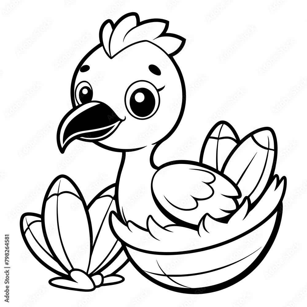 Baby flamingo SVG Vector , isolate, coloring book page for kids, cute ...