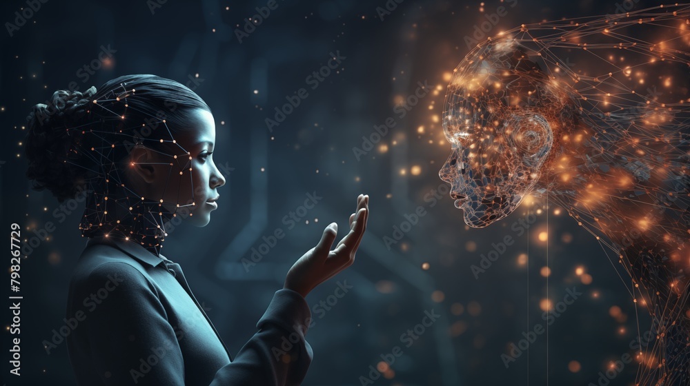 female figure, woman interfacing with an AI neural network. Stock Photo ...