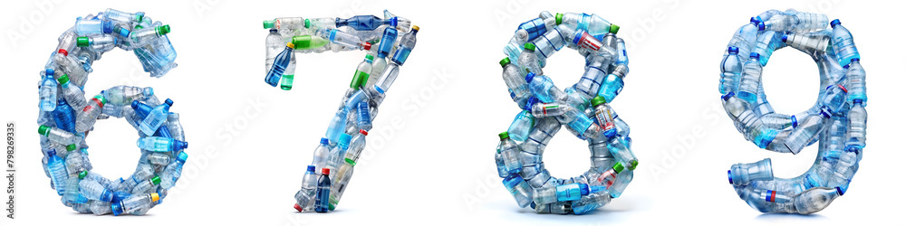 Numbers 6, 7, 8, 9. Recycling Alphabet Made of Plastic Bottles - PET ...