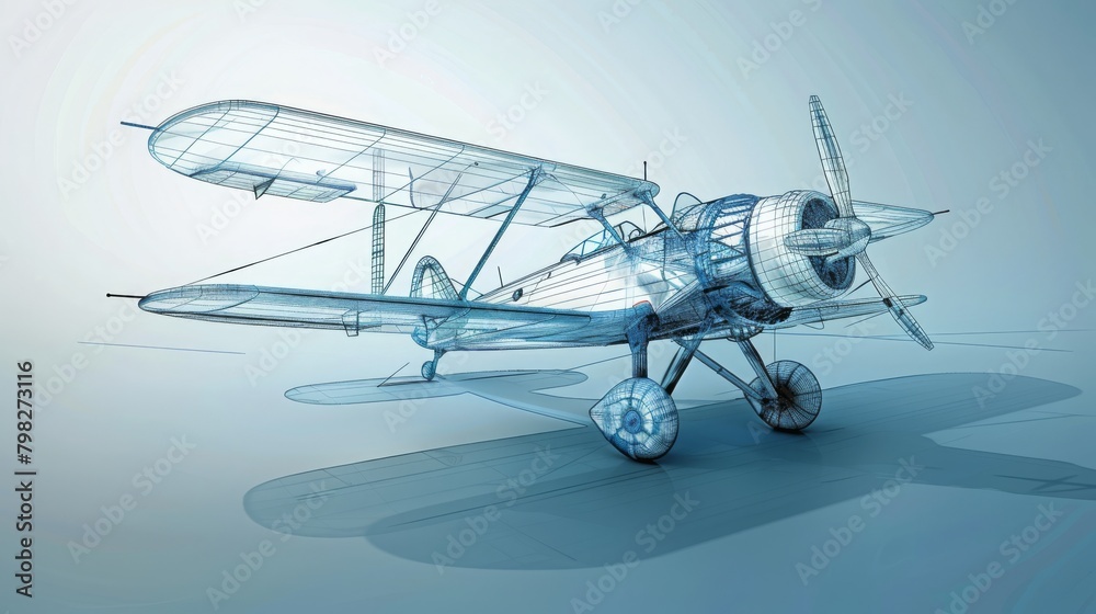 Sketch of a small self-built airplane aircraft, digital diagram, 3D ...