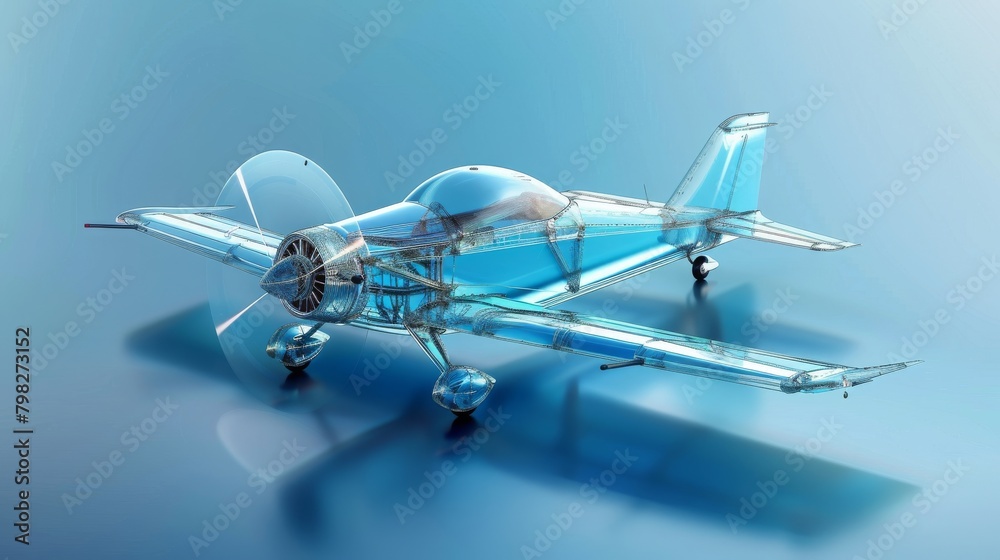 Sketch of a small self-built airplane aircraft, digital diagram, 3D ...