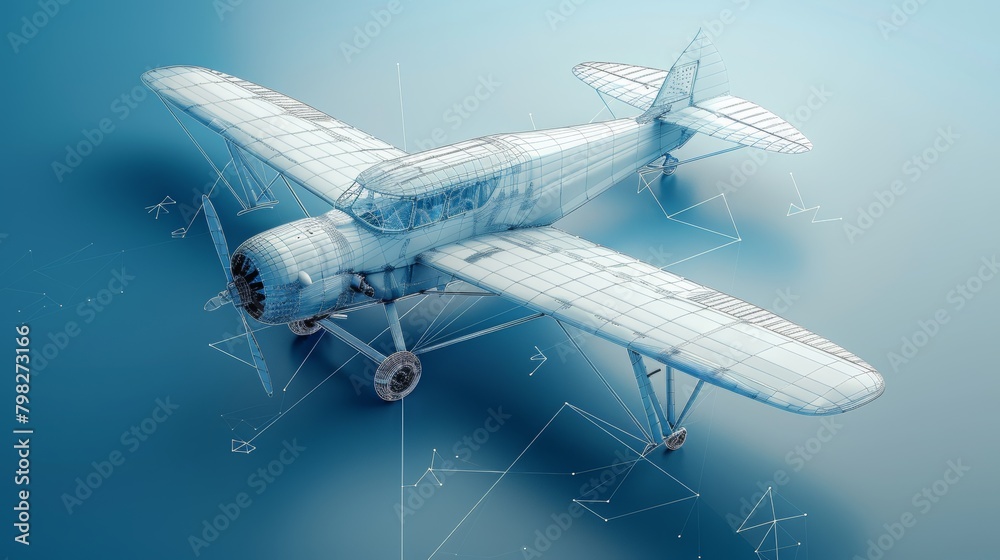 Sketch of a small self-built airplane aircraft, digital diagram, 3D ...